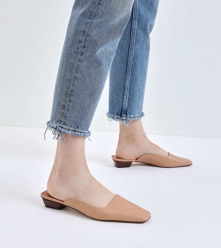 Buy Charles & Keith Square Toe Stacked Heel Mules Nude In Nude ...