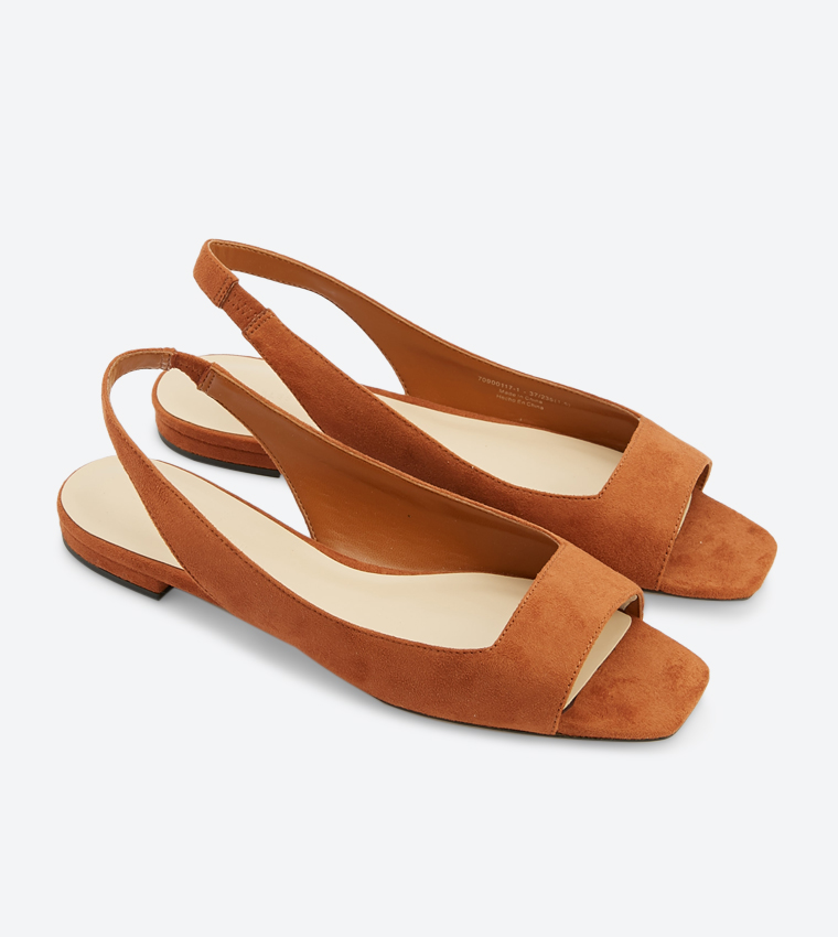 Buy Charles & Keith Square Peep Toe Slingback Block Heel Sandals Cognac ...