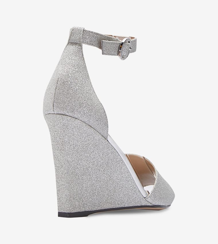 Buy Charles & Keith Glitter Peep Toe Wedges Silver In Silver ...