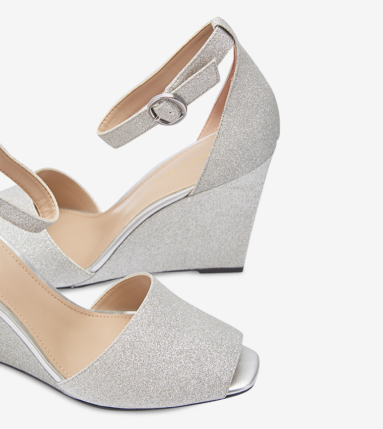 Buy Charles & Keith Glitter Peep Toe Wedges Silver In Silver ...