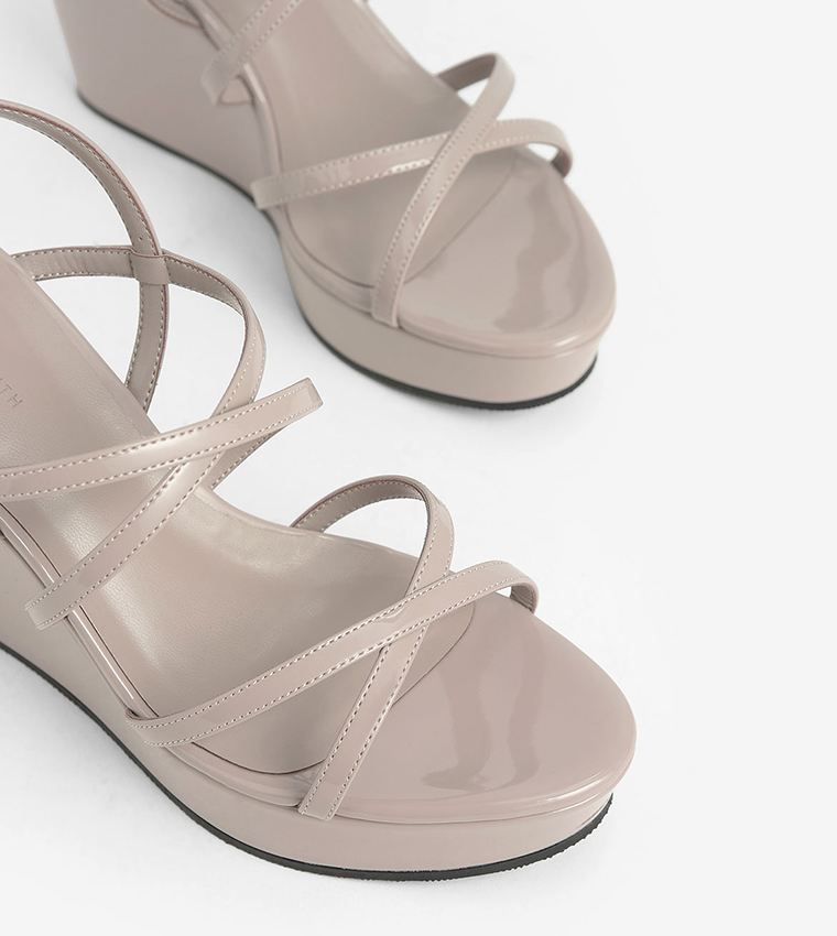 Buy Charles & Keith Patent Strappy Platform Wedges Nude In Nude ...