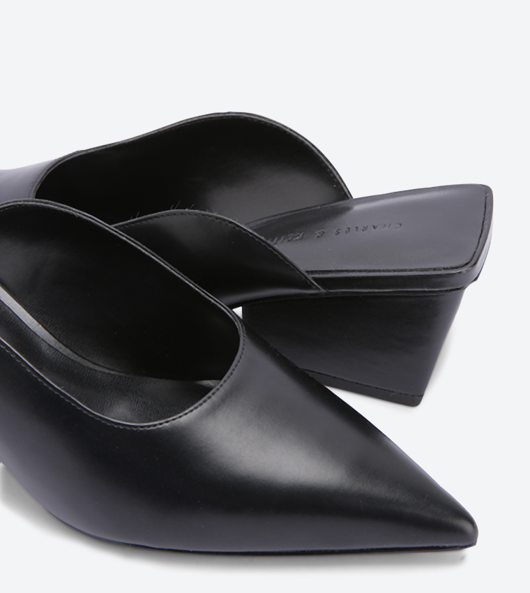 Buy Charles & Keith Pointed Toe Block Heel Open Back Mules Black In ...