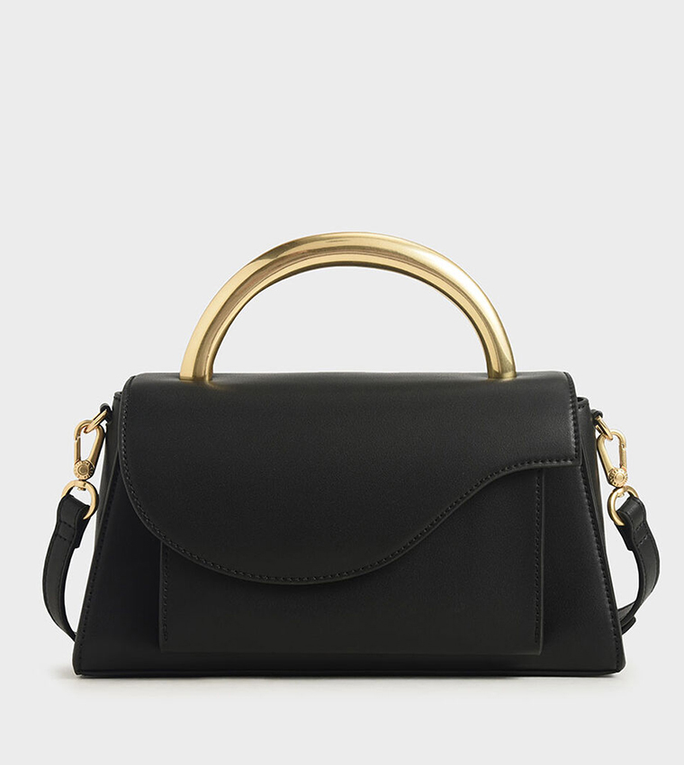 Buy Charles & Keith Angular Flap Metallic Top Handle Bag Black In Black ...