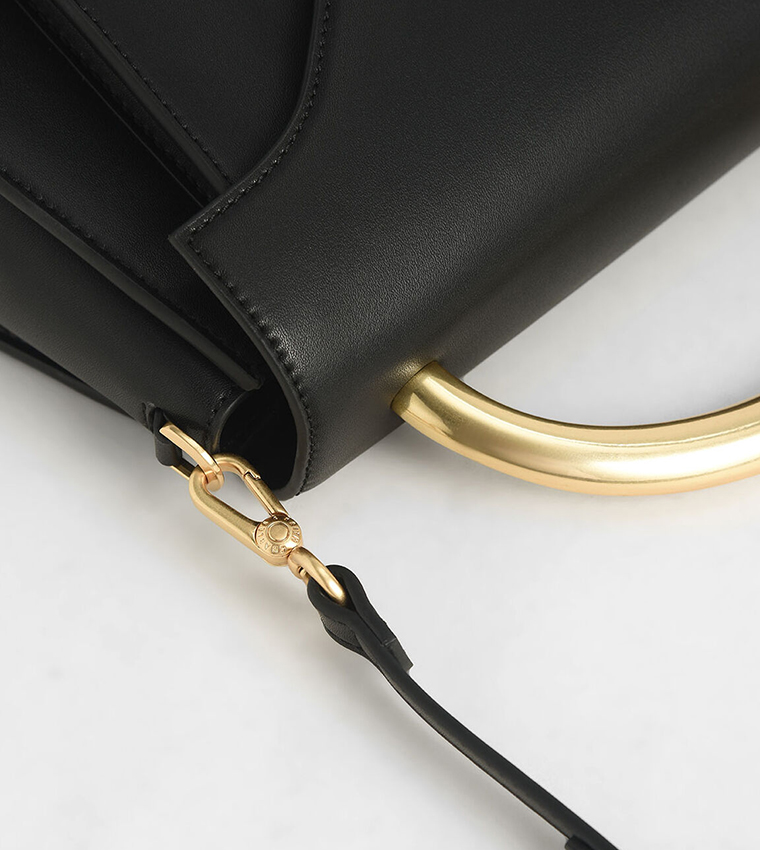 Buy Charles & Keith Angular Flap Metallic Top Handle Bag Black In Black ...