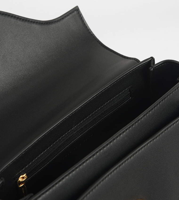 Buy Charles & Keith Angular Flap Metallic Top Handle Bag Black In Black ...
