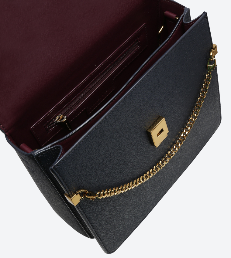 Buy Charles & Keith Top Handle Chain Details Cross Body Bag Navy CK2 ...