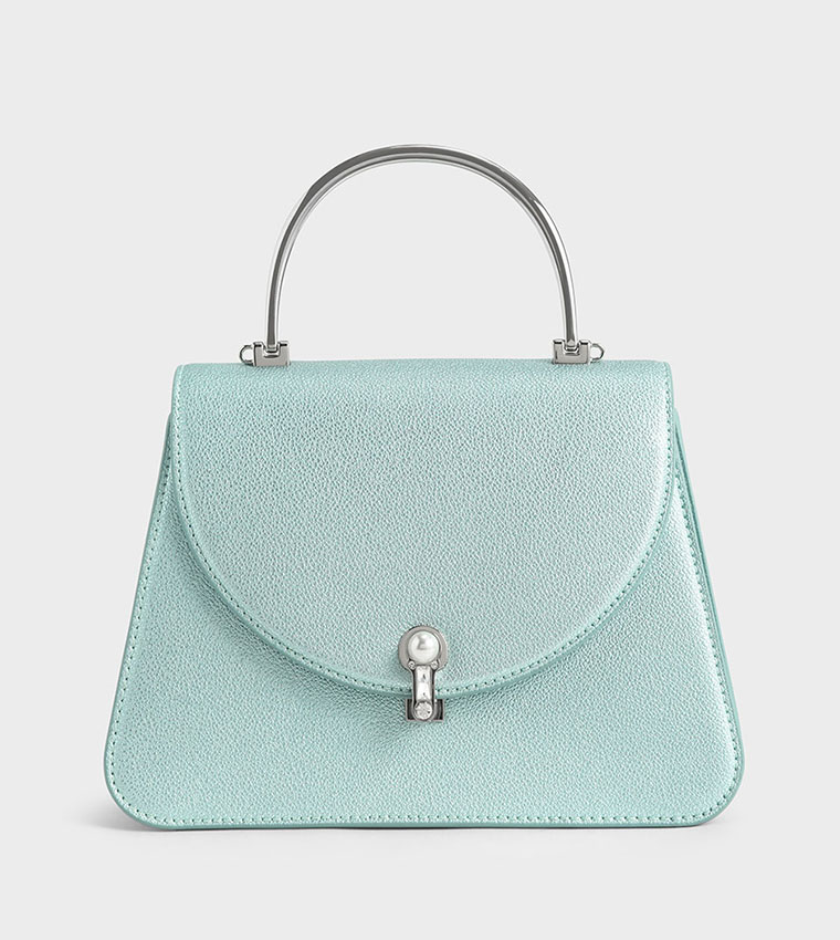 Buy Charles & Keith Textured Metal Top Handle Bag Light Blue In Light ...
