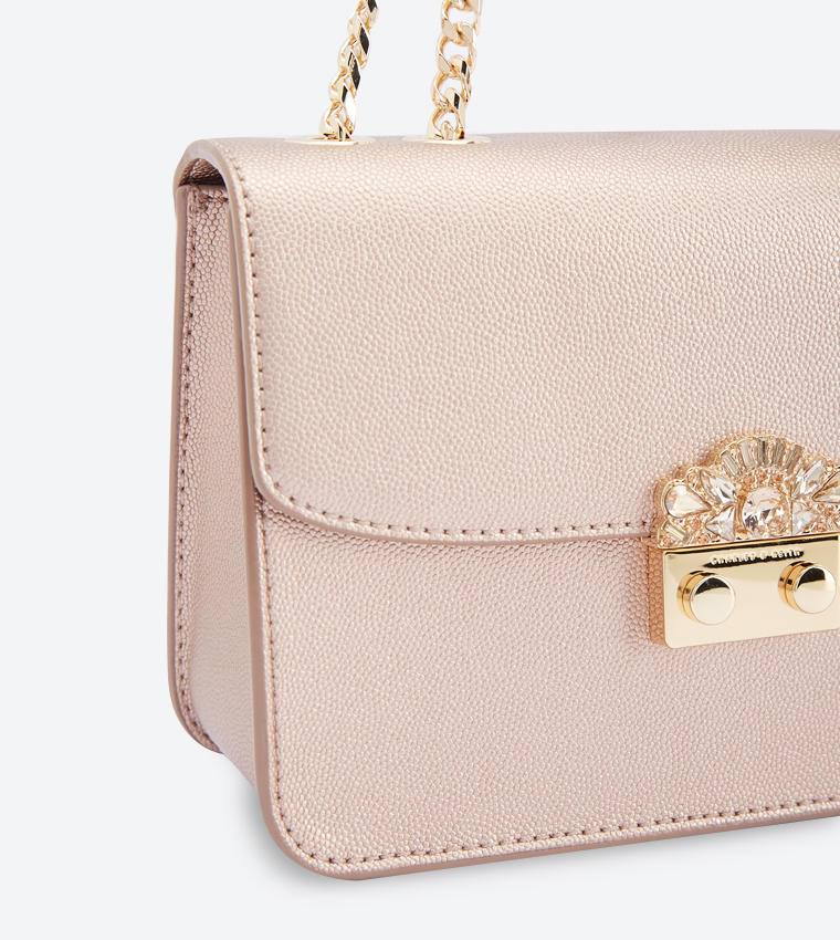 Buy Charles & Keith Front Flap Embellished Push Lock Closure Clutch ...