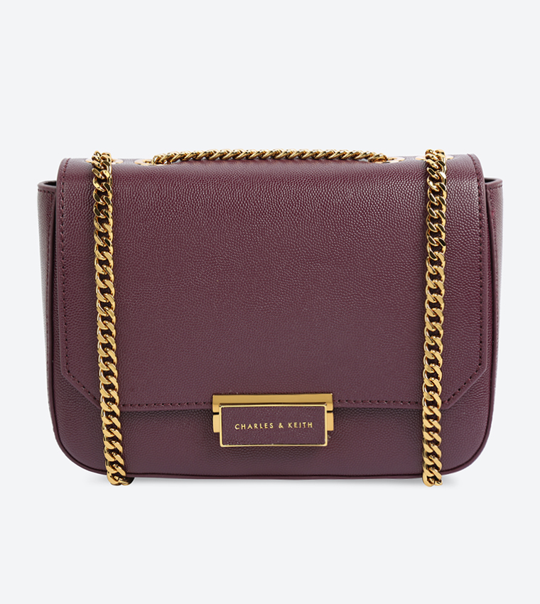 Buy Charles & Keith Push Lock Chain Cross Body Bag Red In Red ...