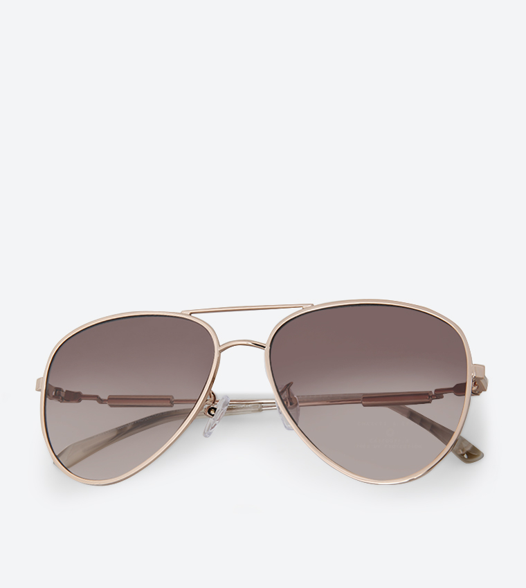 Buy Charles & Keith Wire Frame Aviators Sunglass Rose Gold In Rose Gold ...