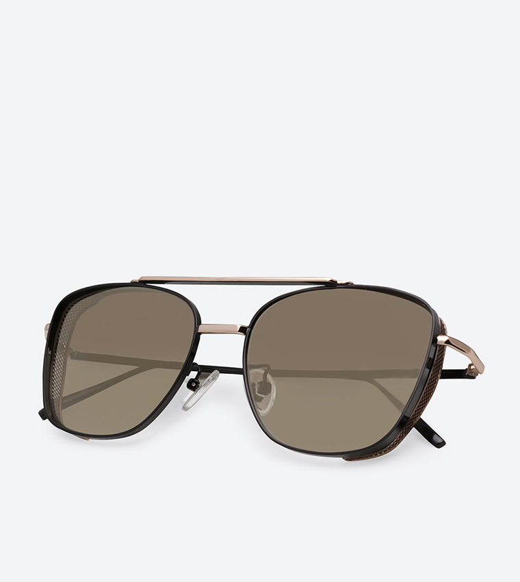 Buy Charles & Keith Angular Frame Aviator Sunglasses Black In Black ...