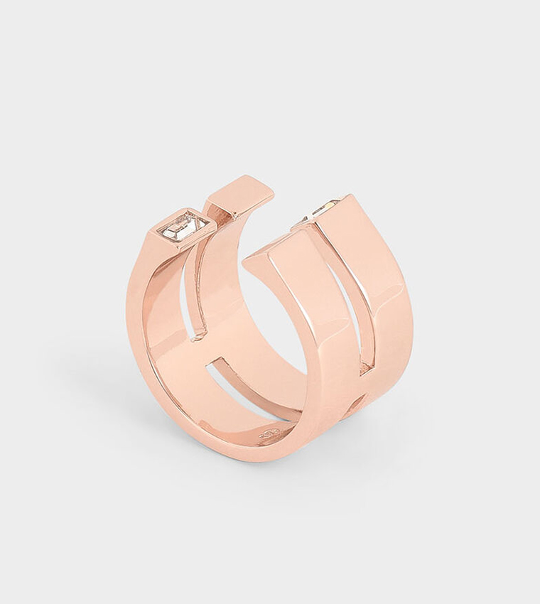 Buy Charles & Keith Swarovski® Crystal Double Band Open Ring Pink In ...