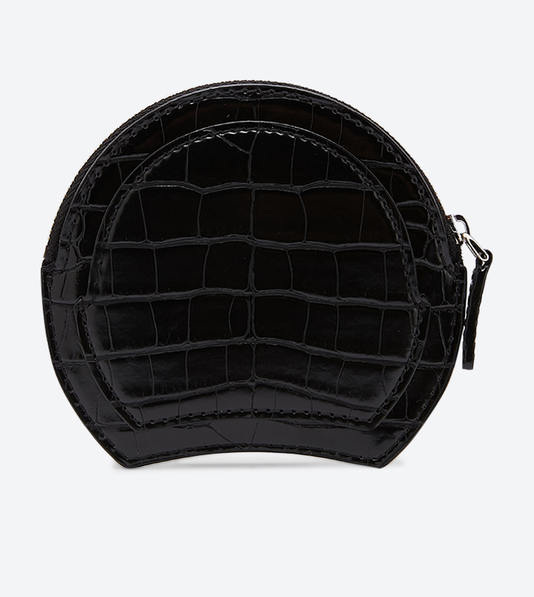 Buy Charles & Keith Semi Circle Croc Effect Mini Pouch Black In Black ...