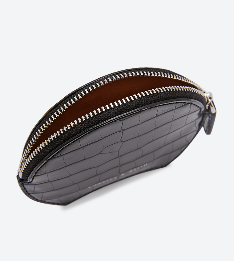 Buy Charles & Keith Semi Circle Croc Effect Mini Pouch Black In Black ...