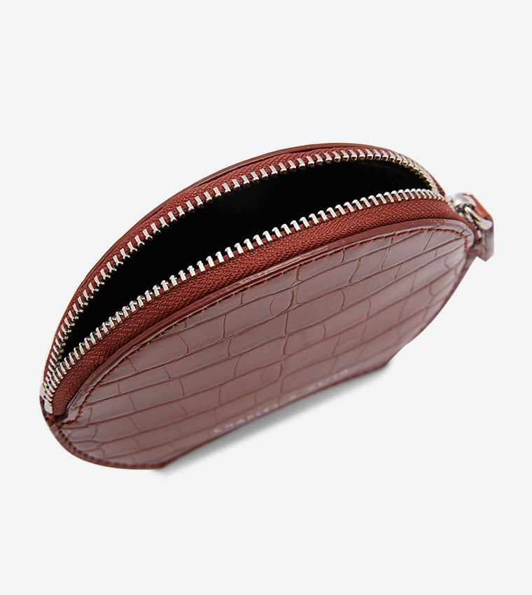 Buy Charles & Keith Semi Circle Croc Effect Mini Pouch Burgundy In ...