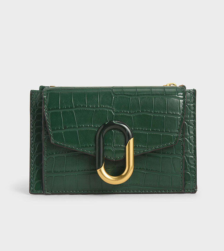 Buy Charles & Keith Croc Effect Stone Embellished Card Holder Green In ...