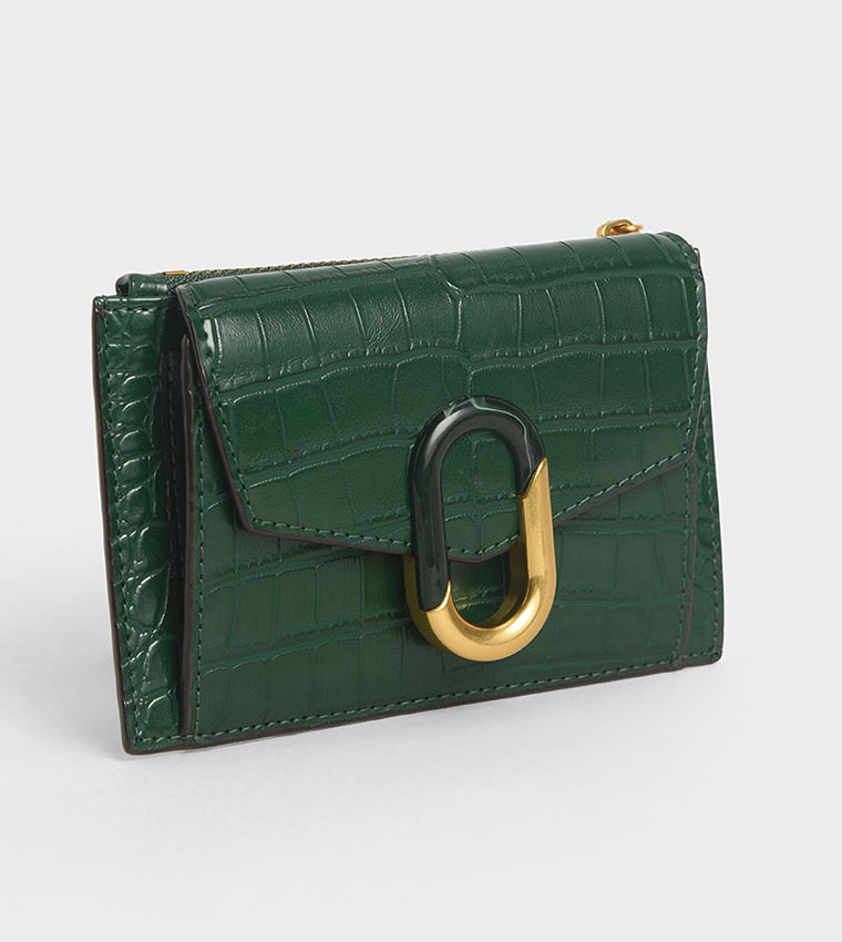 Buy Charles & Keith Croc Effect Stone Embellished Card Holder Green In ...