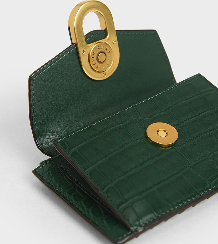Buy Charles & Keith Croc Effect Stone Embellished Card Holder Green In ...