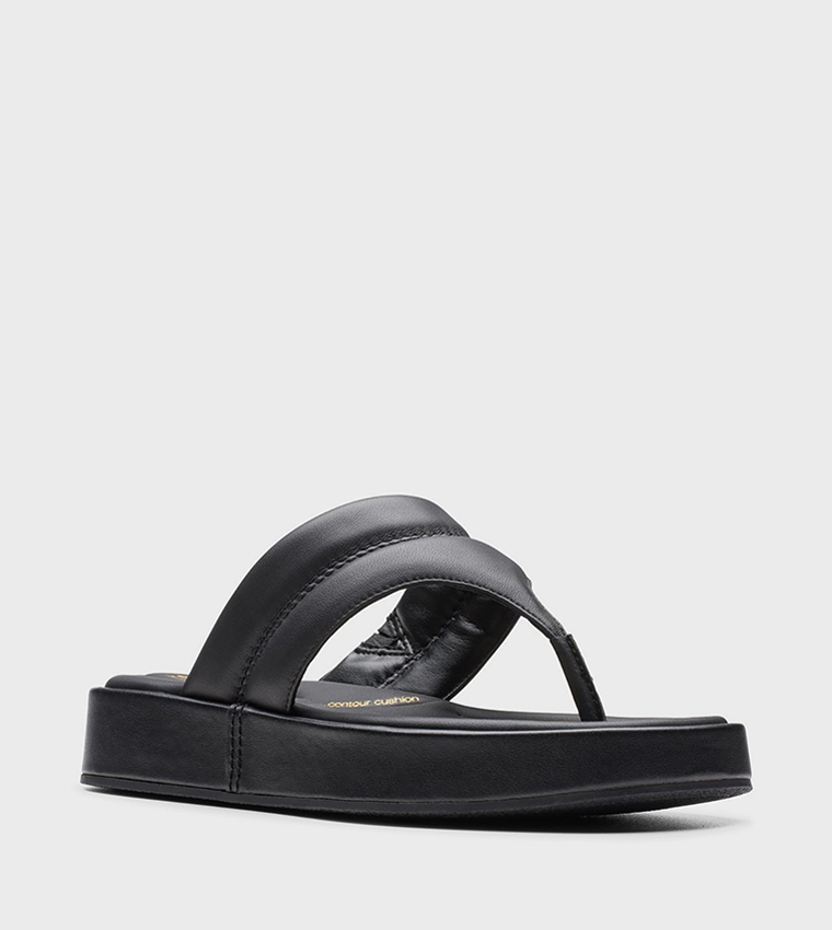 Buy Clarks ALDA WALK Thong Strap Flat Sandals In Black | 6thStreet ...