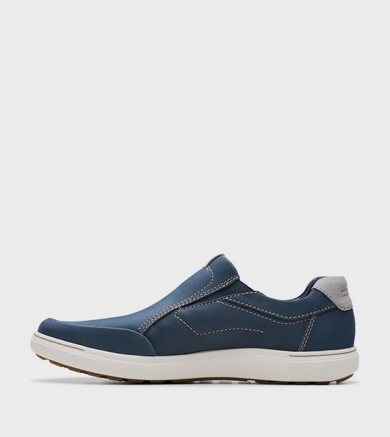 Buy Clarks Mapstone Step Textured Round Toe Slip On Shoes In Navy ...