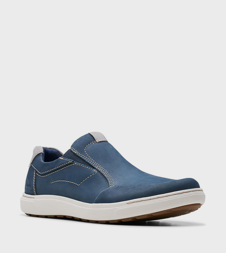 Buy Clarks Mapstone Step Textured Round Toe Slip On Shoes In Navy ...