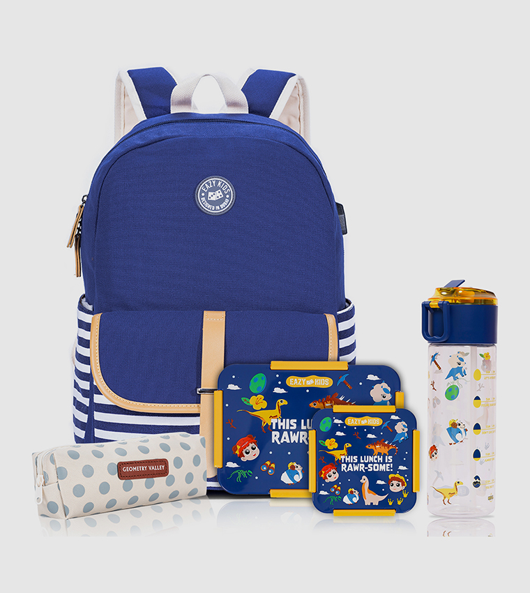Buy Eazy Kids @ Sambox Dinosaur School Bag Combo (Set Of 5) In Blue ...