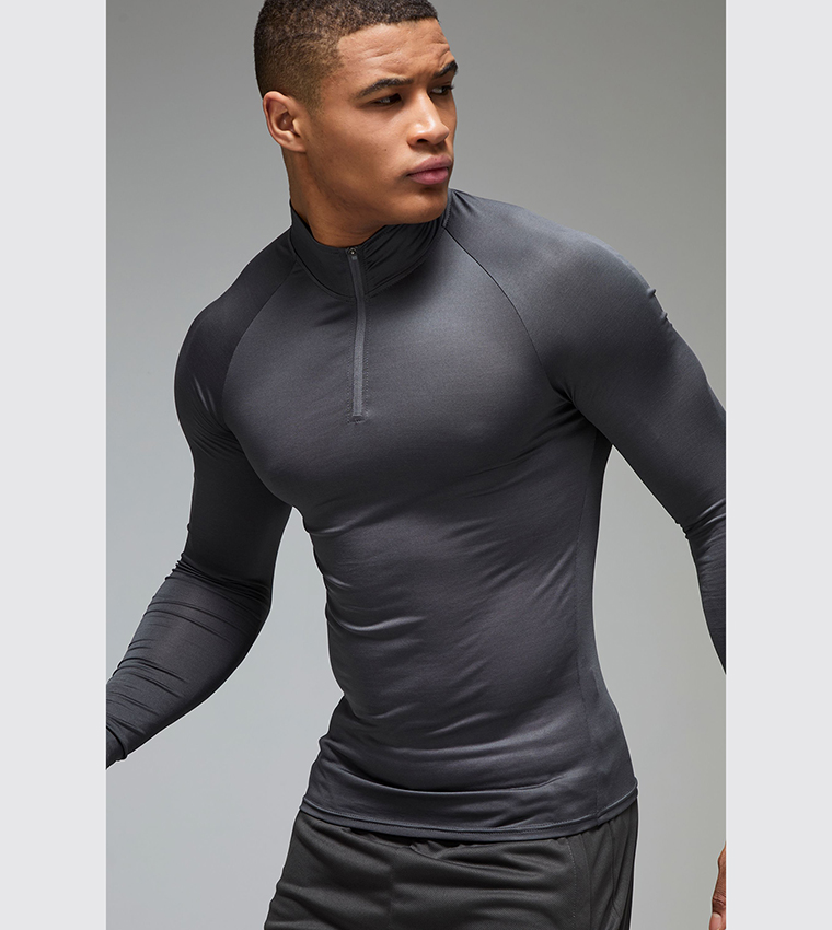 Buy BoohooMAN Lightweight Active Raglan Muscle Fit 1/4 Zip Active Top ...