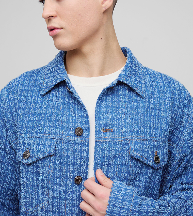Buy BoohooMAN Regular Fit Textured Denim Jacket In Blue | 6thStreet UAE
