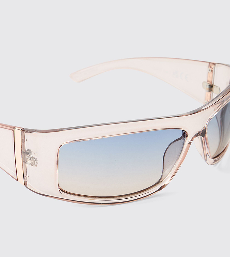 Buy BoohooMAN Clear Plastic Wide Rectangular Sunglasses In Transparent ...