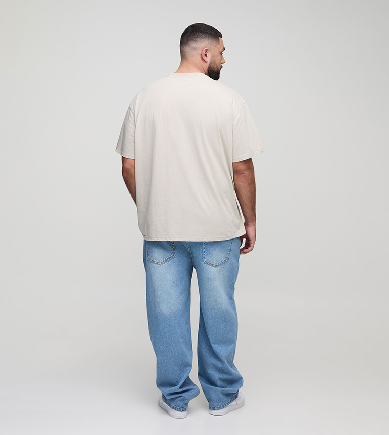 Buy BoohooMAN Plus & Tall Ripped Rigid Straight Fit Jeans In Light Blue ...