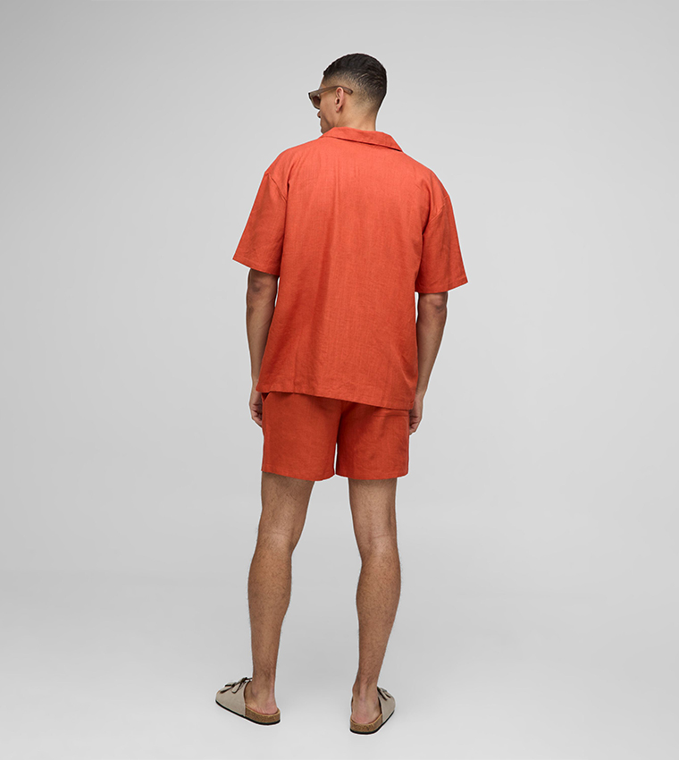Buy BoohooMAN Linen Blend Short Sleeves Oversized Shirt In Orange ...