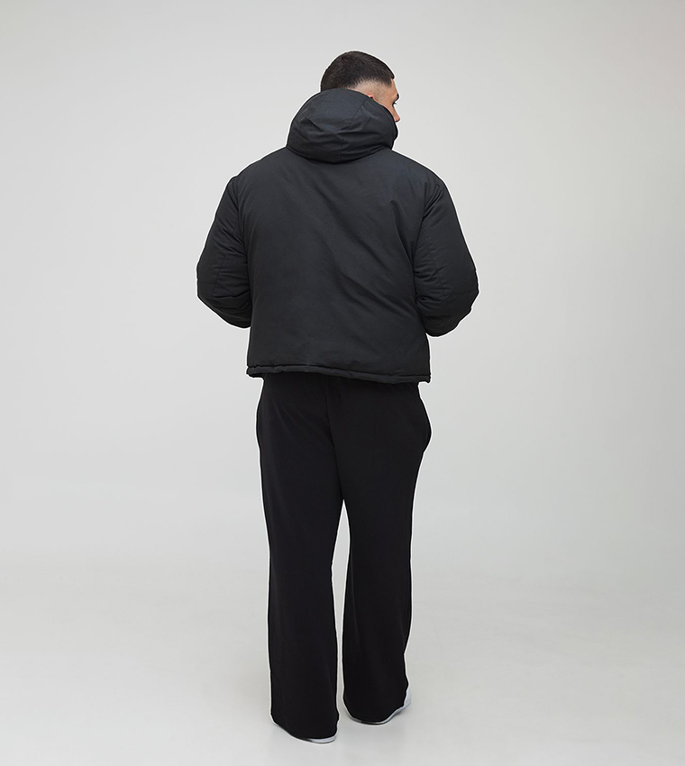 Buy BoohooMAN Plus & Tall Padded Hooded Regular Fit Parka Coat In Black ...