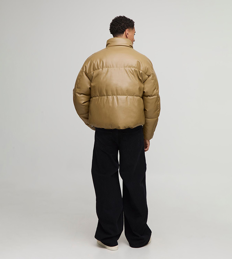 Buy BoohooMAN Hem PU Boxy Fit Puffer Jacket In Brown | 6thStreet UAE