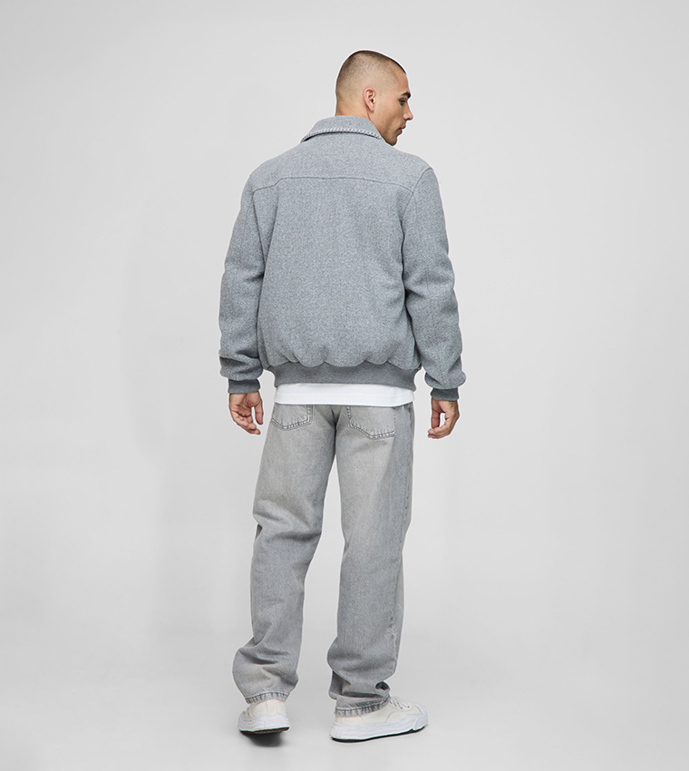Buy BoohooMAN MAN Regular Fit Melton Bomber Jacket In Grey | 6thStreet UAE