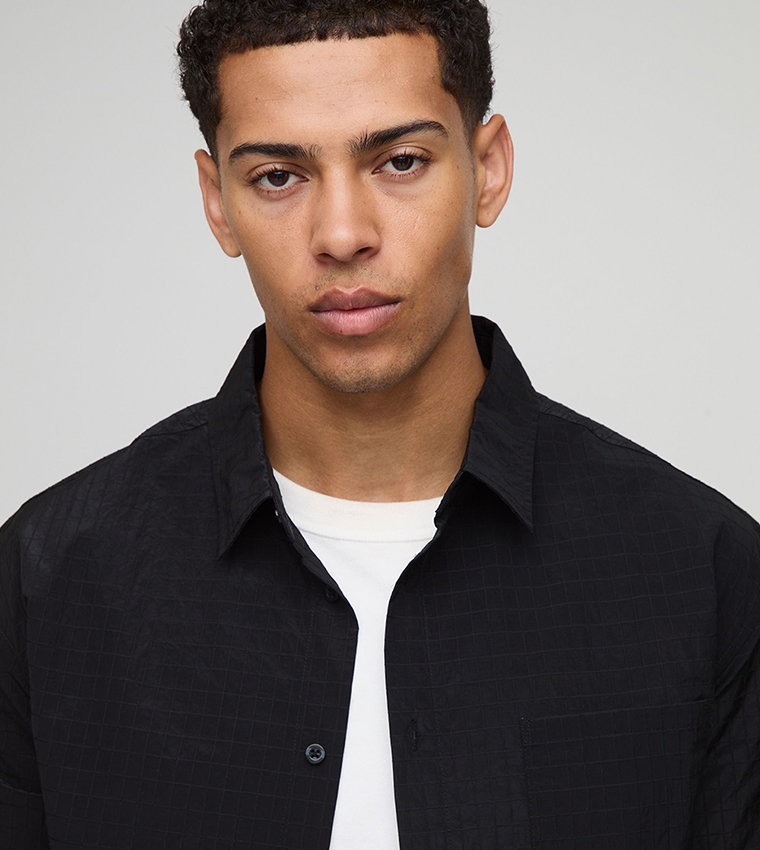 Buy BoohooMAN Technical Ripstop Oversized Shirt In Black | 6thStreet Kuwait