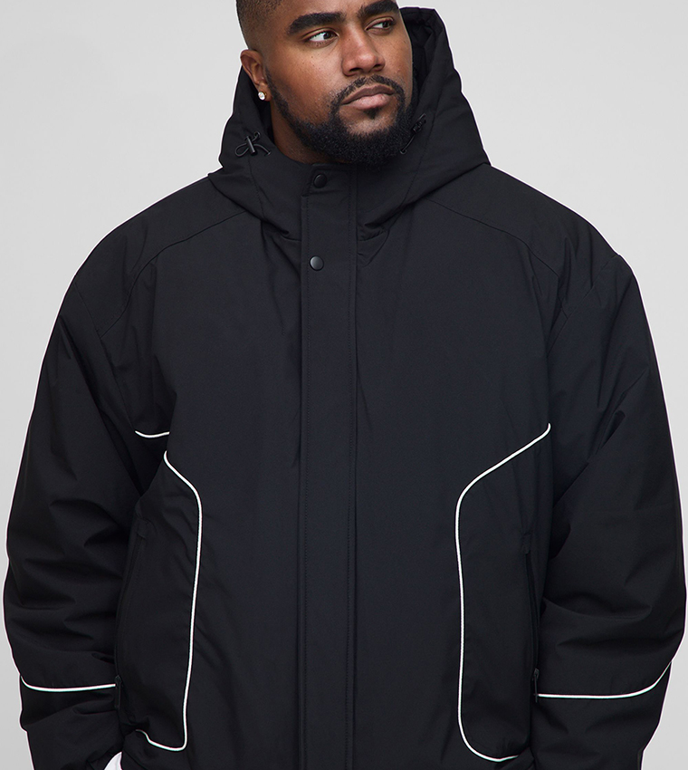 Buy BoohooMAN Piping Detail Nylon Padded Oversized Parka Jacket In ...