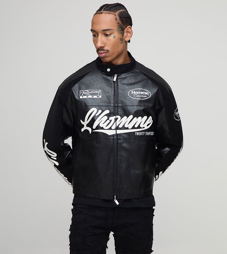 Buy BoohooMAN Tumbled PU Homme Moto Boxy Biker Jacket In Black ...