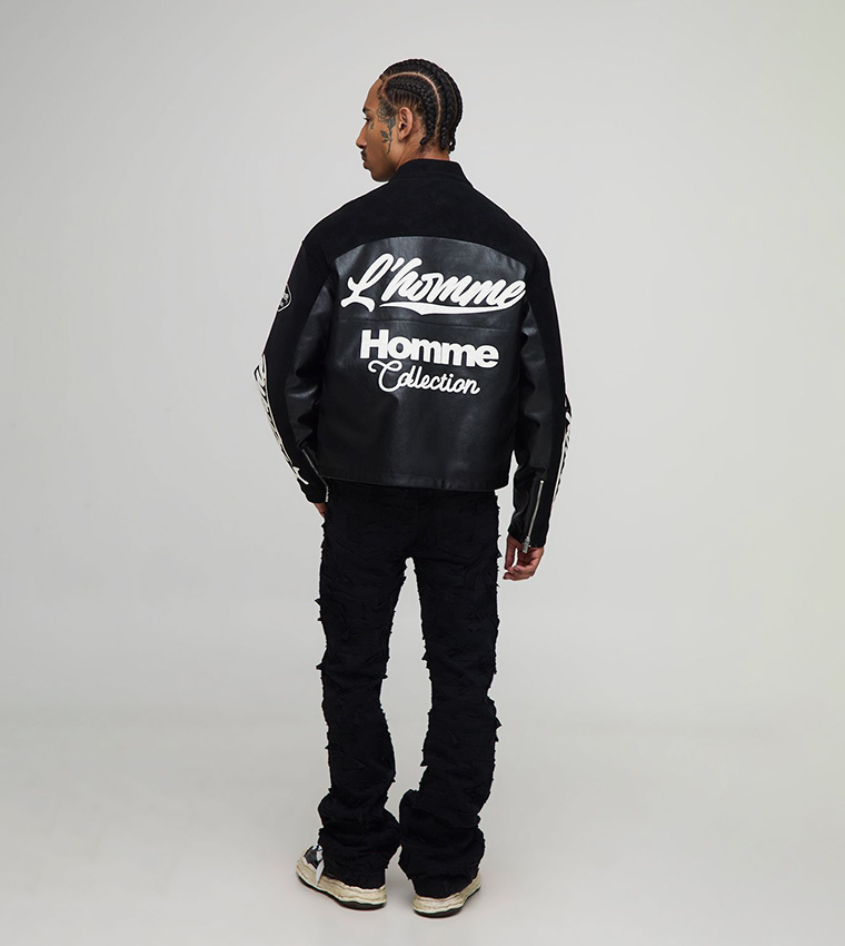 Buy BoohooMAN Tumbled PU Homme Moto Boxy Biker Jacket In Black ...