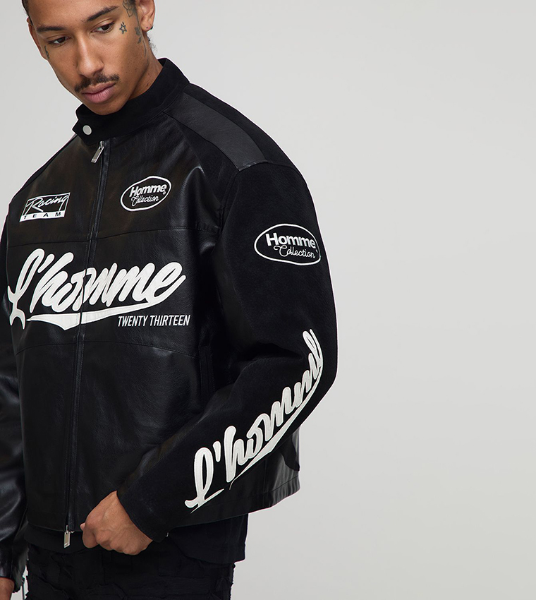 Buy BoohooMAN Tumbled PU Homme Moto Boxy Biker Jacket In Black ...