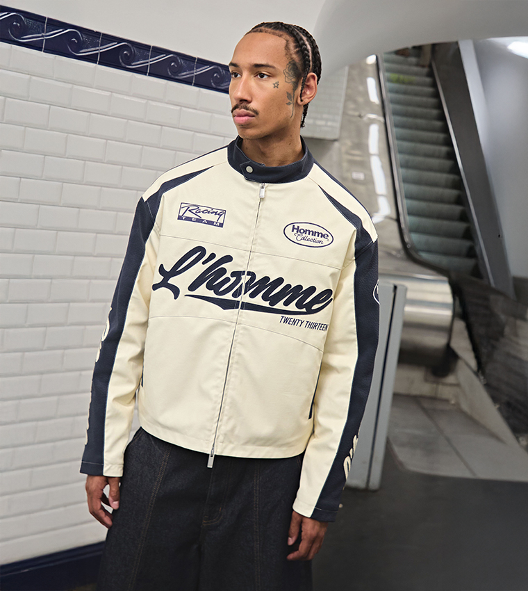 Buy BoohooMAN Tumbled PU Homme Moto Boxy Biker Jacket In Ecru ...