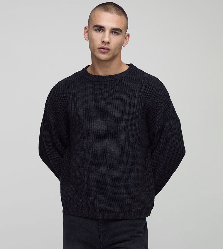 Buy BoohooMAN Ribbed Crew Neck Boxy Fit Sweater In Grey | 6thStreet ...