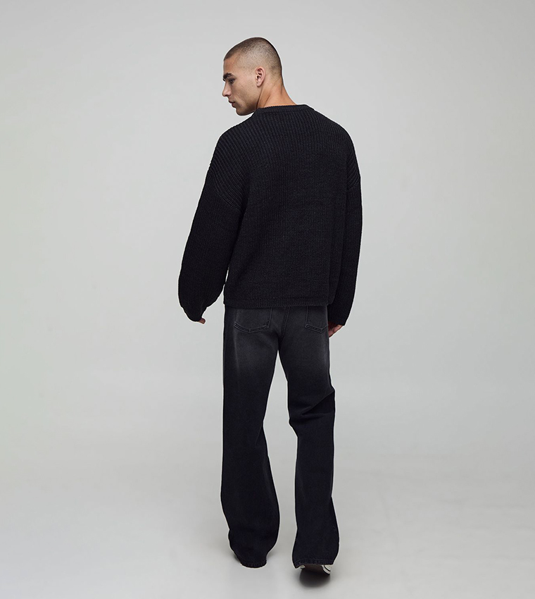 Buy BoohooMAN Ribbed Crew Neck Boxy Fit Sweater In Grey | 6thStreet ...