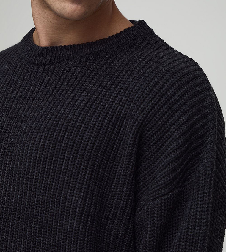 Buy BoohooMAN Ribbed Crew Neck Boxy Fit Sweater In Grey | 6thStreet ...