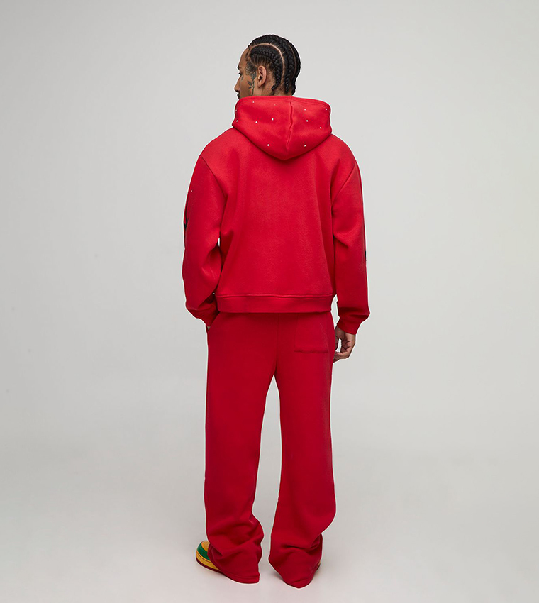 Buy BoohooMAN Rhinestone Moto Zip Up Co Ord Set In Red | 6thStreet ...