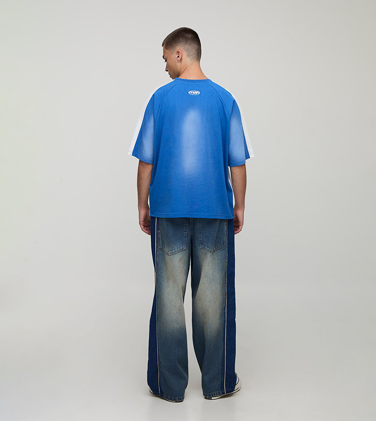 Buy BoohooMAN Side Panel Piping Super Baggy Fit Jeans In Blue ...