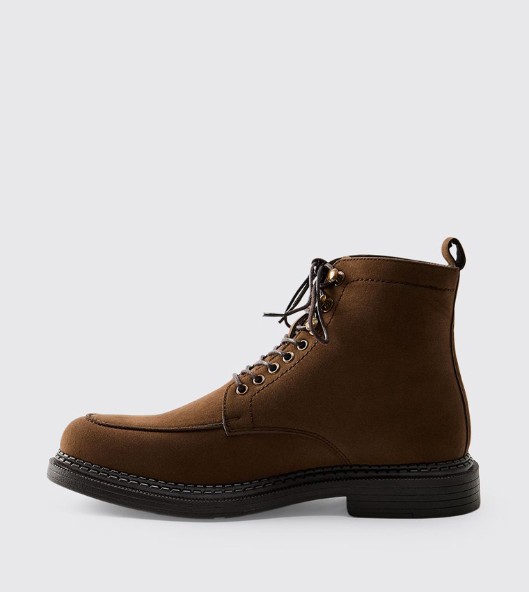 Buy BoohooMAN Faux Suede Chunky Sole Hiking Detail Boots In Brown ...