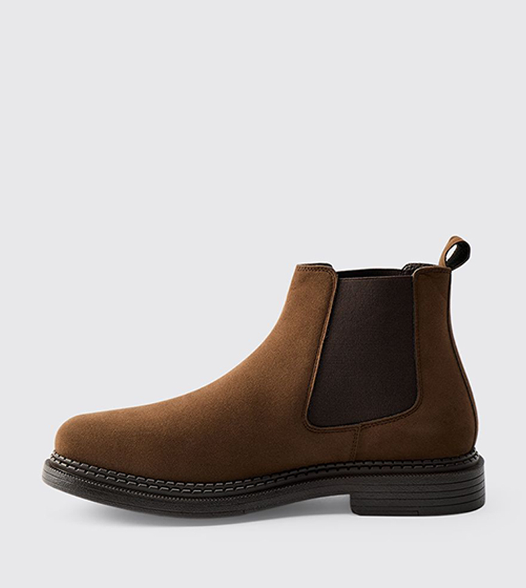 Buy BoohooMAN Faux Suede Stitch Detail Chelsea Boots In Brown ...