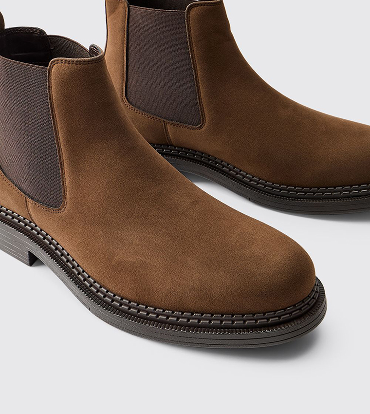 Buy BoohooMAN Faux Suede Stitch Detail Chelsea Boots In Brown ...