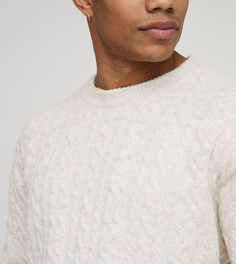 Buy BoohooMAN Cable Knit Shrunken Boxy Fit Extended Neck Sweater In ...
