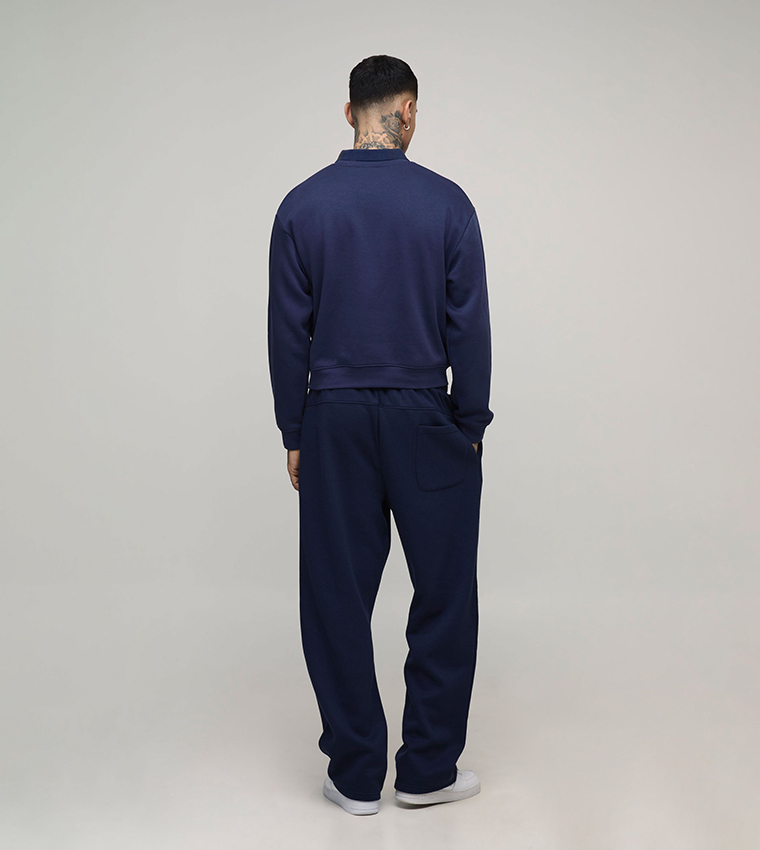 Buy BoohooMAN Tall Baggy BM Scroll Barrel Fit Sweatpants In Navy ...